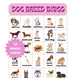 Dog Breed Bingo, Animal Bingo for Kids, Animal Bingo Game for Children ...