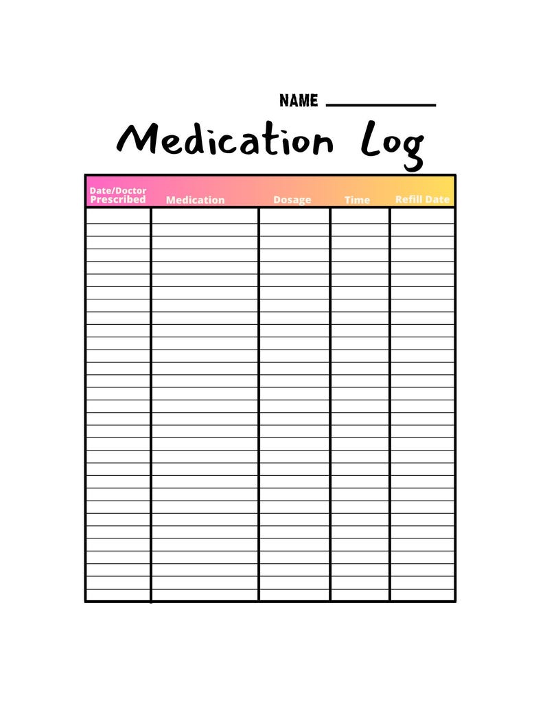 Medication Log Printable, Medication Tracker, Medication Intake ...