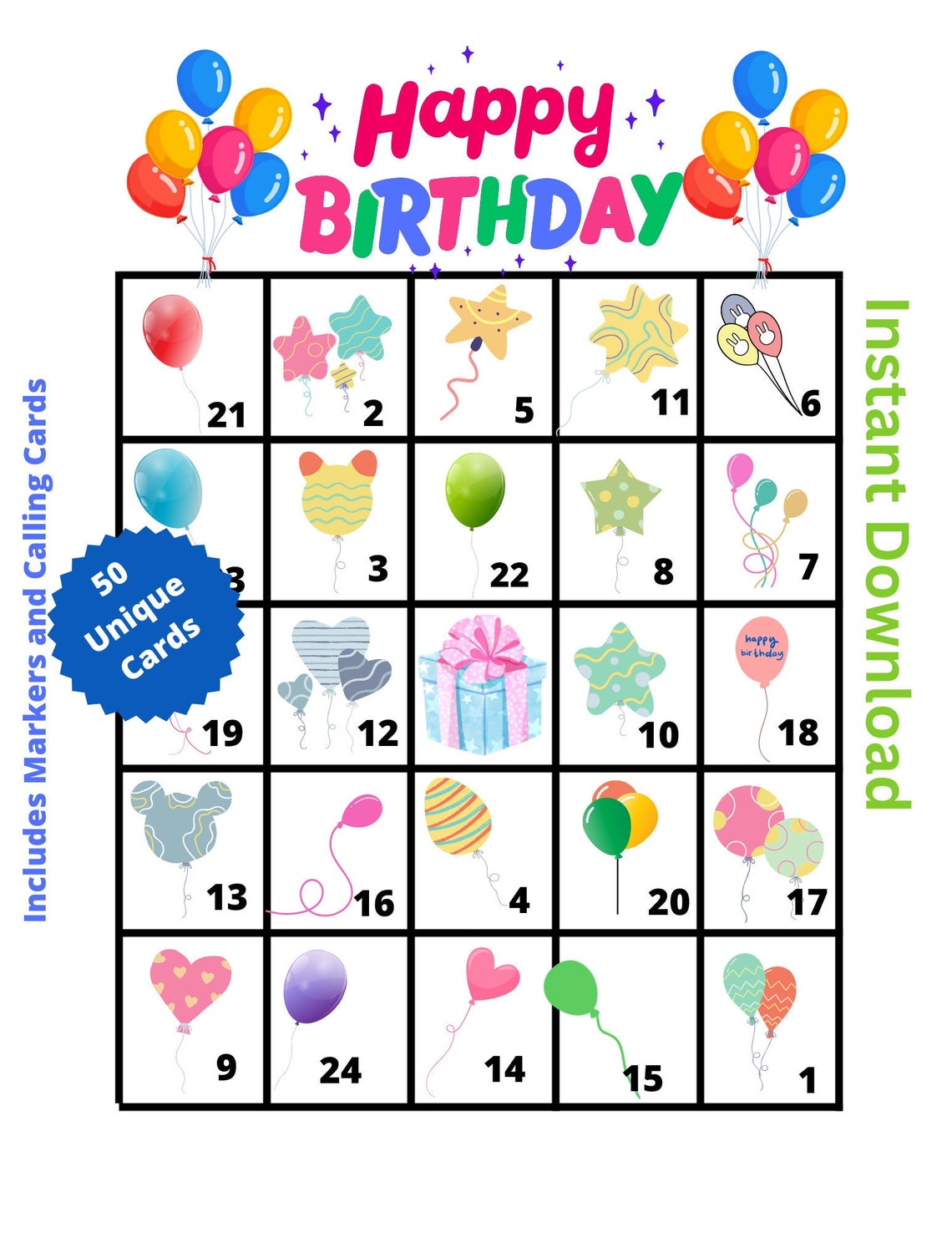Birthday Printable Bingo Game 3, Birthday Activity, Birthday Party ...