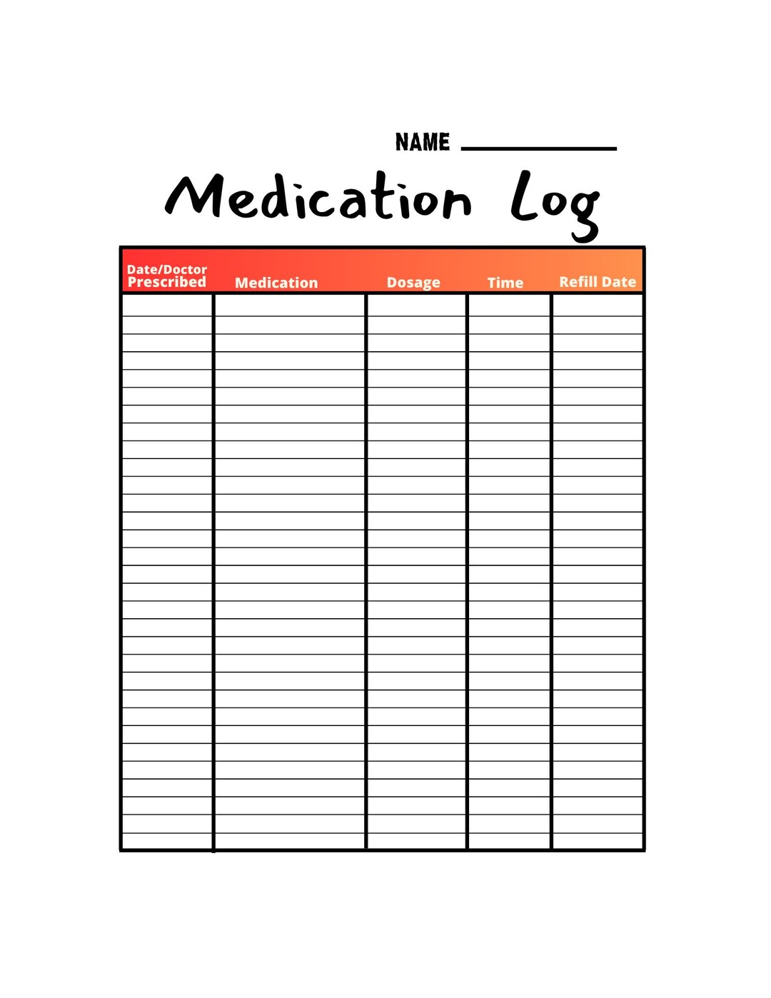 Medication Log Printable, Medication Tracker, Medication Intake ...