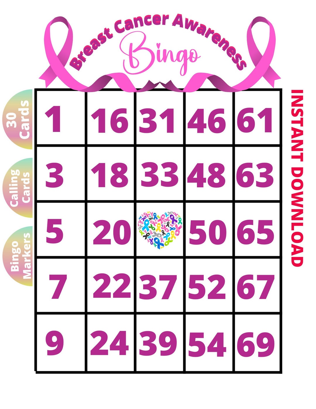 Printable Large Bingo Cards With Numbers,bingo Game Bundle to Play ...