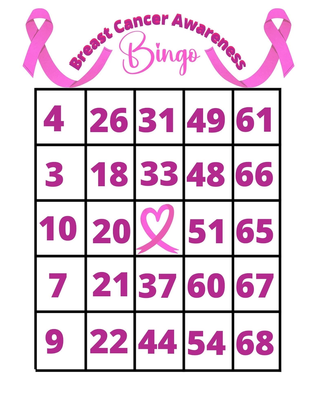Breast Cancer Bingo Cards Only - Etsy