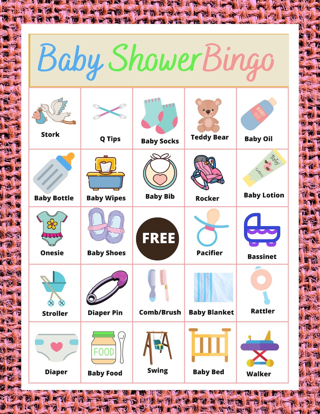 105-baby Themed Bingo Game, Baby Shower Bingo Game With 25 Cards, Bingo ...