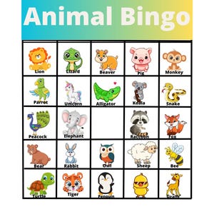 Animal Bingo Game for Children, Printable Animal Bingo Cards, Animal ...