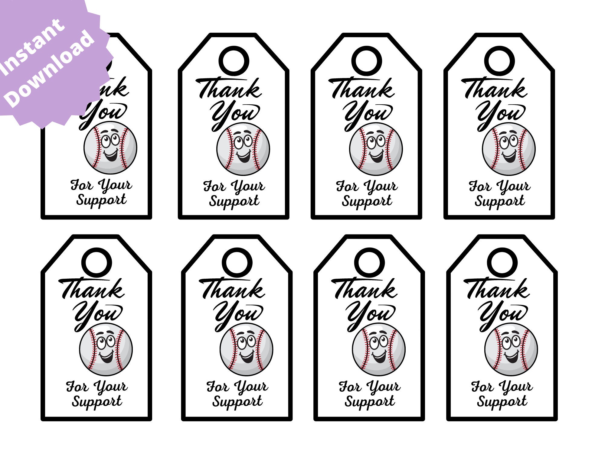Thank You Printable Tag, Modern Color Tags, Print Your Own Baseball ...