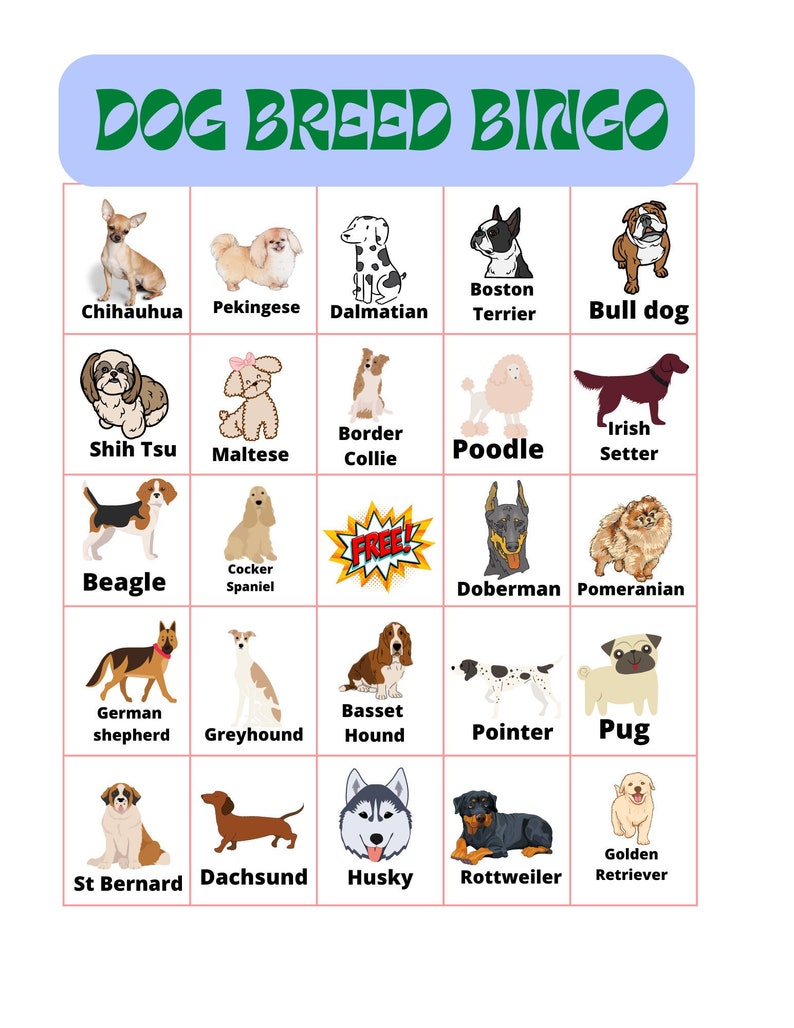 17j-dog Breed Bingo 8, Animal Bingo for Kids, Animal Bingo Game for ...