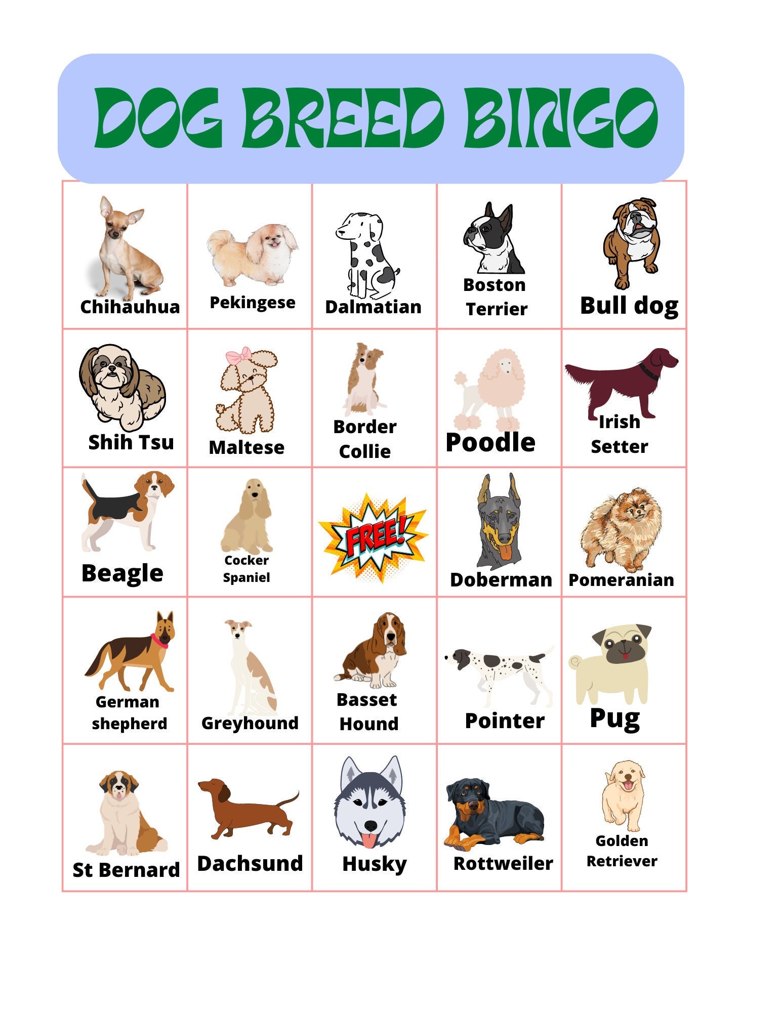 17j-dog Breed Bingo 8, Animal Bingo for Kids, Animal Bingo Game for ...