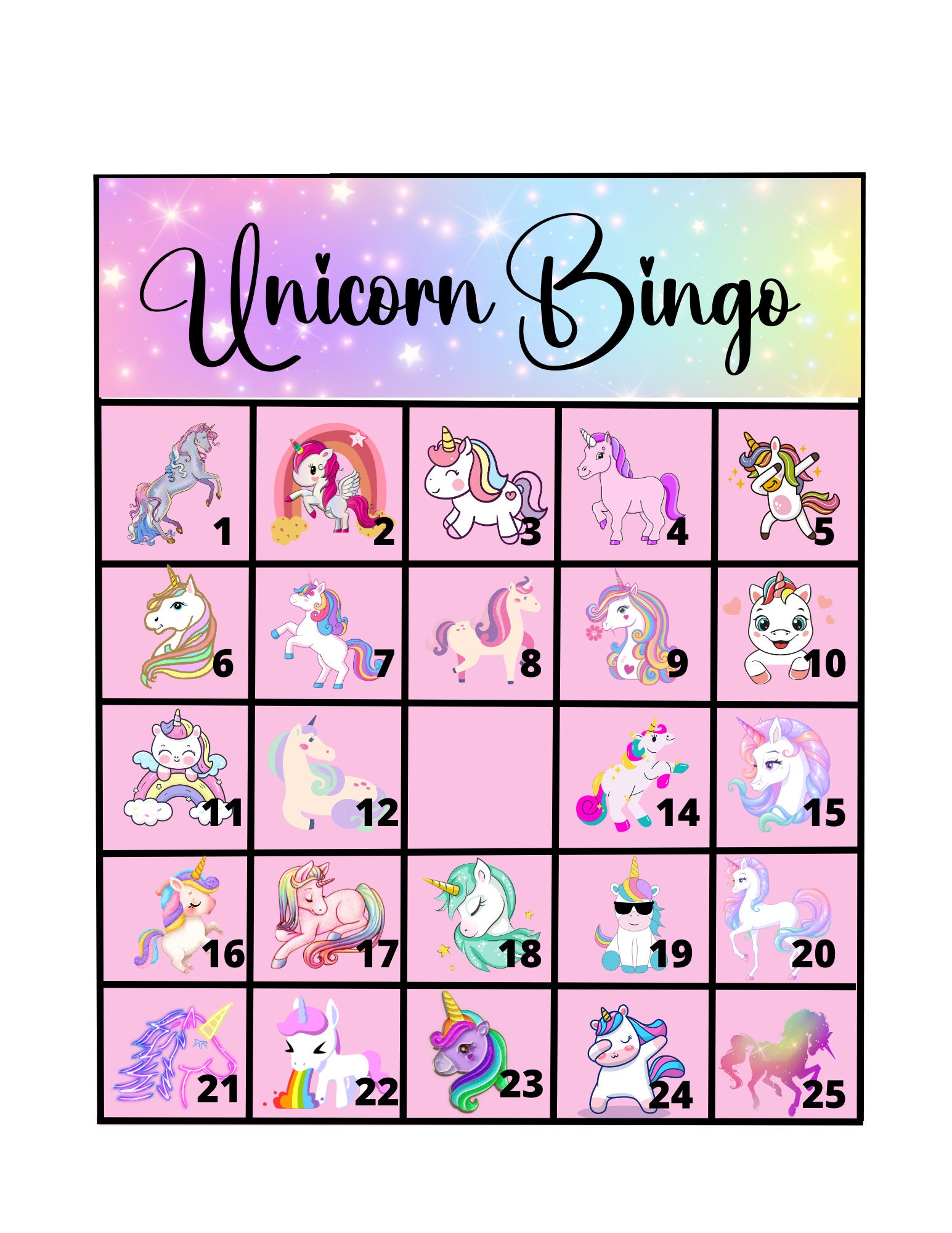 Mystical Creature Bingo,rainbow Mane Bingo,mythical Creature Play ...