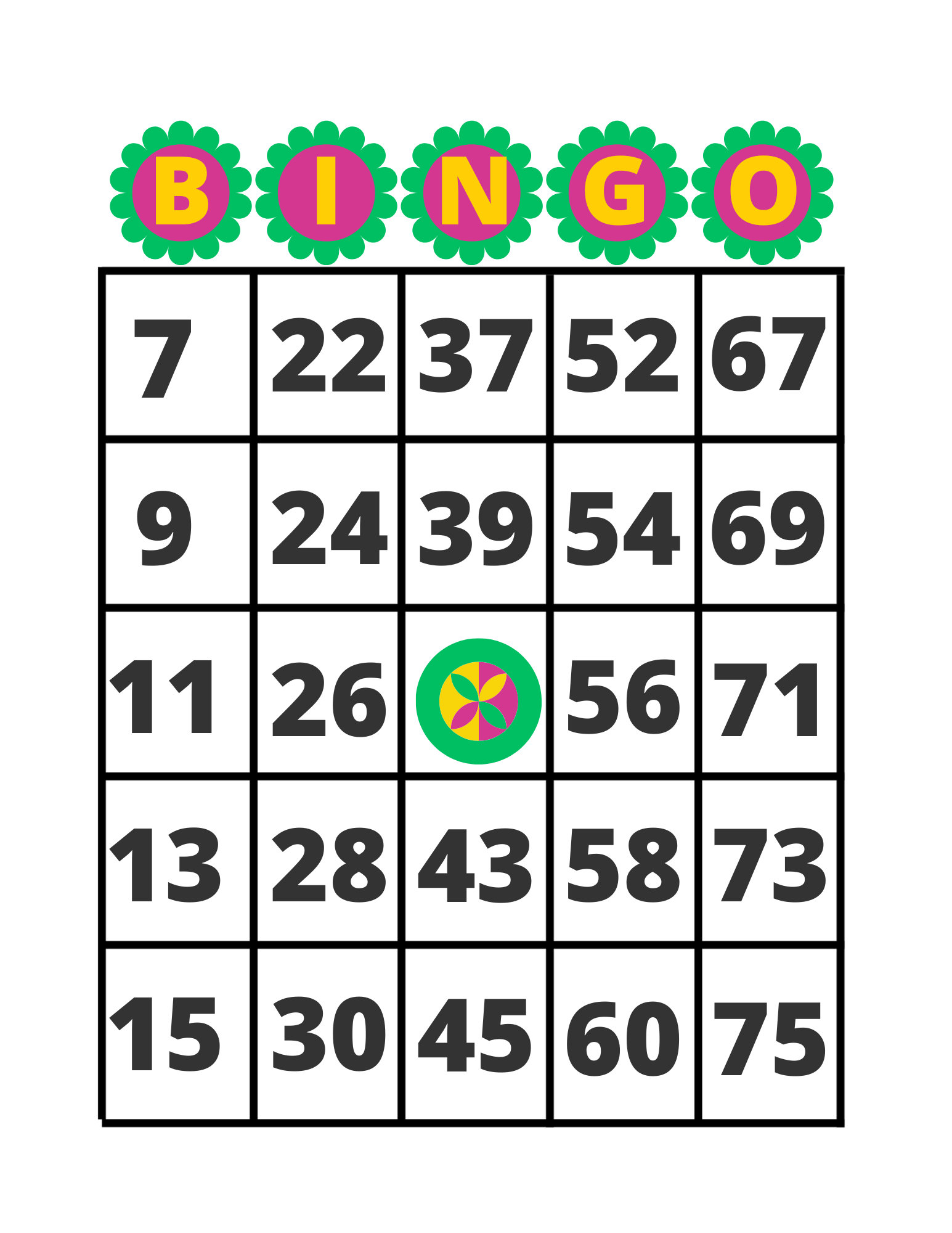 Bingo Calling Cards, Printable Bingo Game With Large Cards, Flower ...