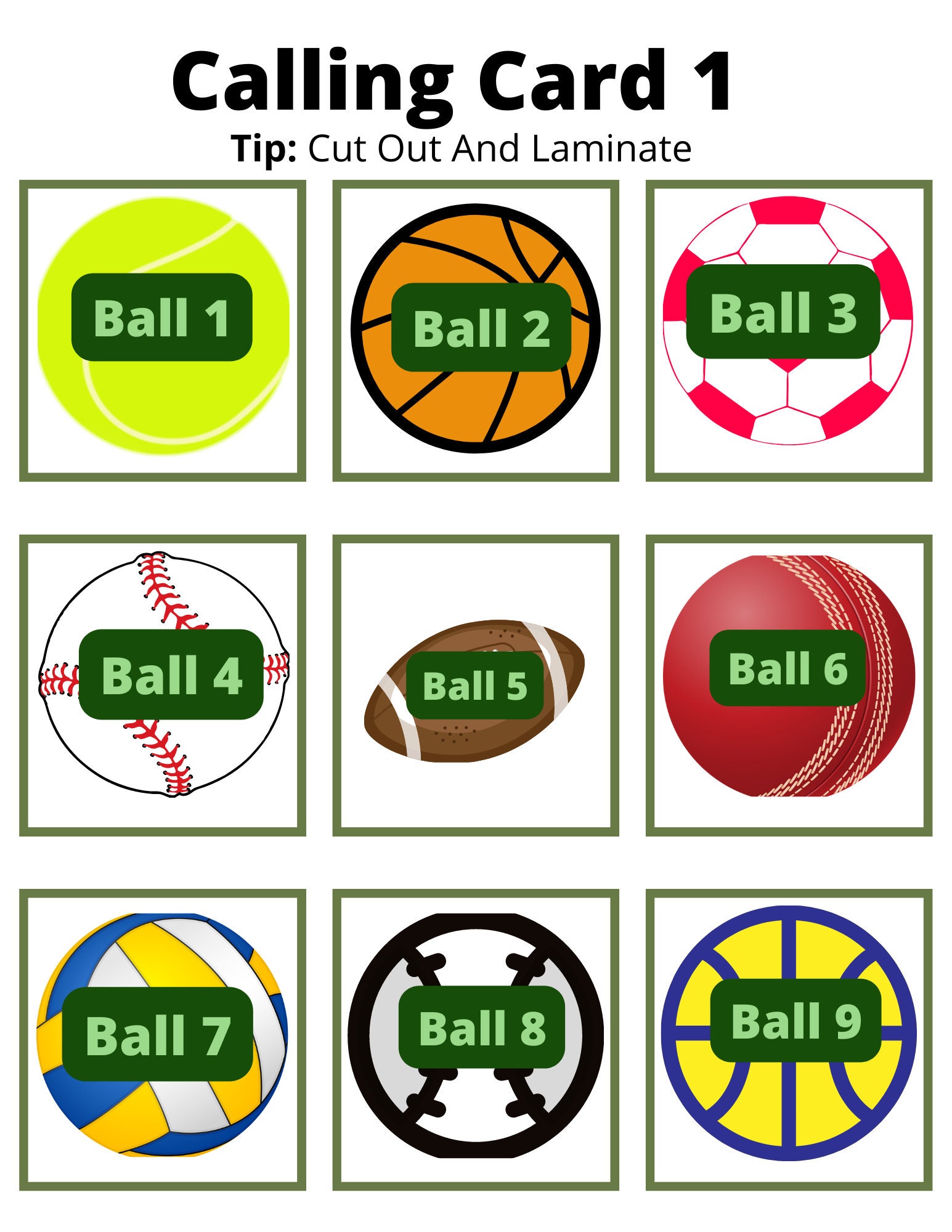 Sports Ball Bingo Game, Animal Bingo Game, Bingo With Animals, Sports ...