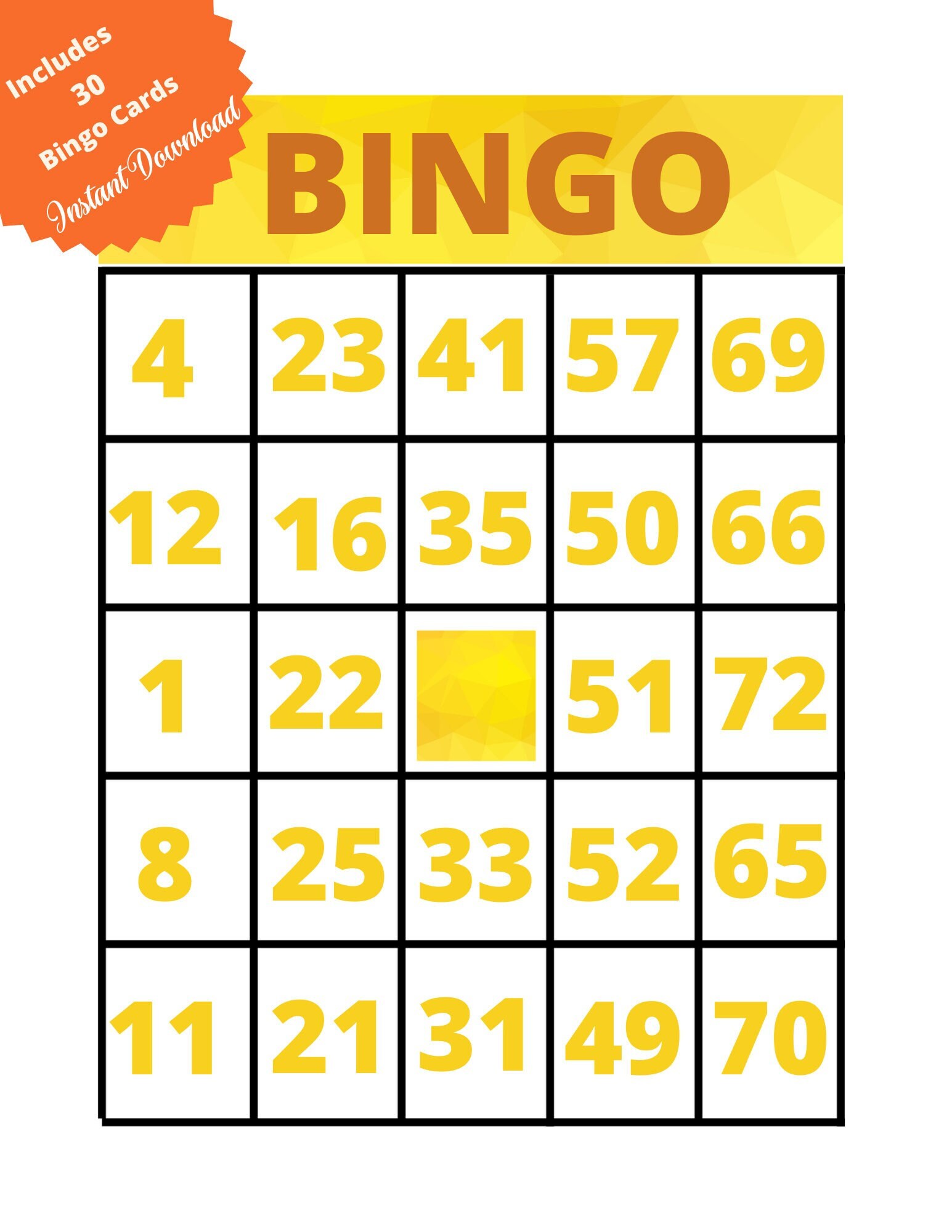 Bingo With Numbers, 30 Color Bingo Cards, Instantly Play Bingo, Large ...