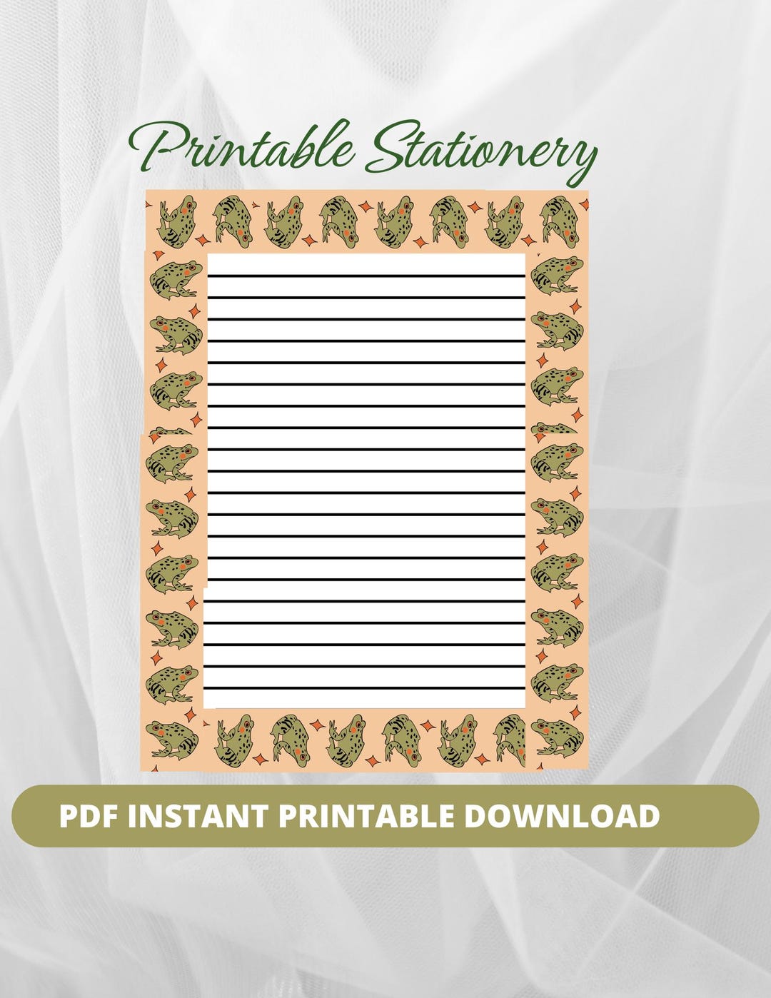 Frog Border Stationery, Stationery for Frog Lovers, Lined Stationery ...