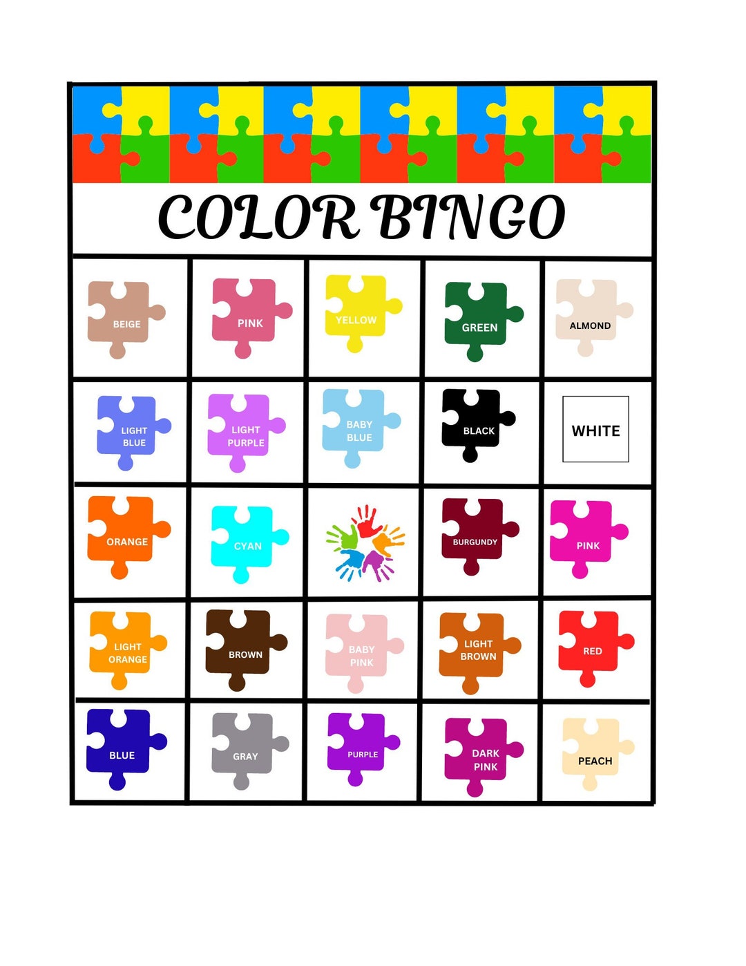 Puzzle Color Bingo Game, Color Bingo Game for Classroom, Puzzle Large ...