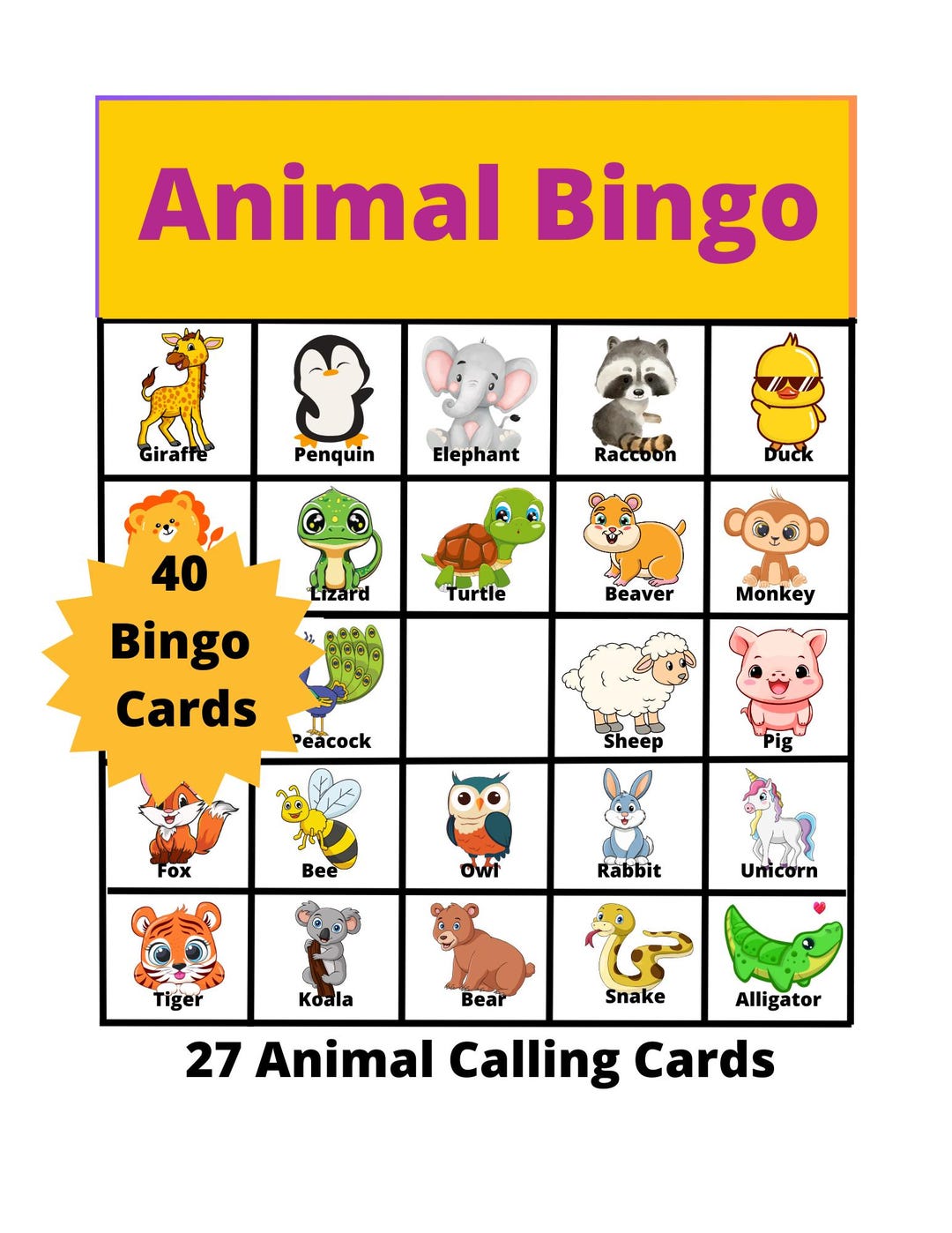 Animal Bingo Game for Children, Printable Animal Bingo Cards, Animal ...