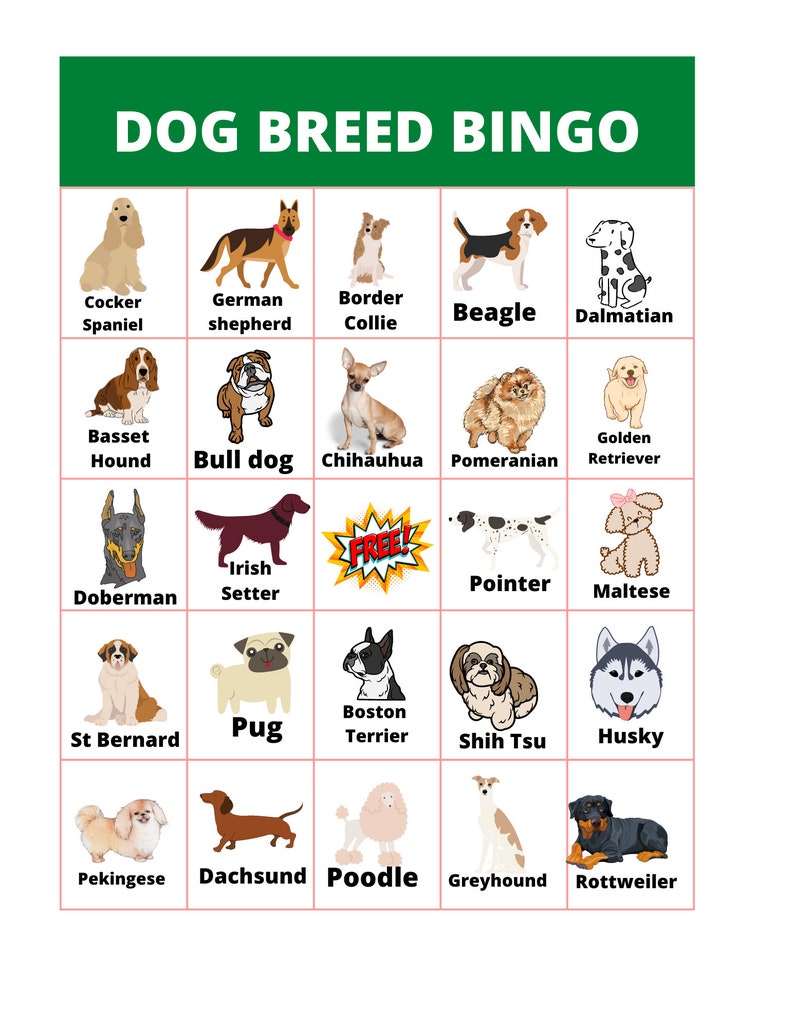 17c-dog Breed Bingo 10, Animal Bingo for Kids, Animal Bingo Game for ...