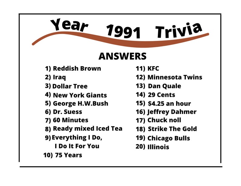 90s Trivia With Trivia Answer Sheets/trivia Competition About - Etsy