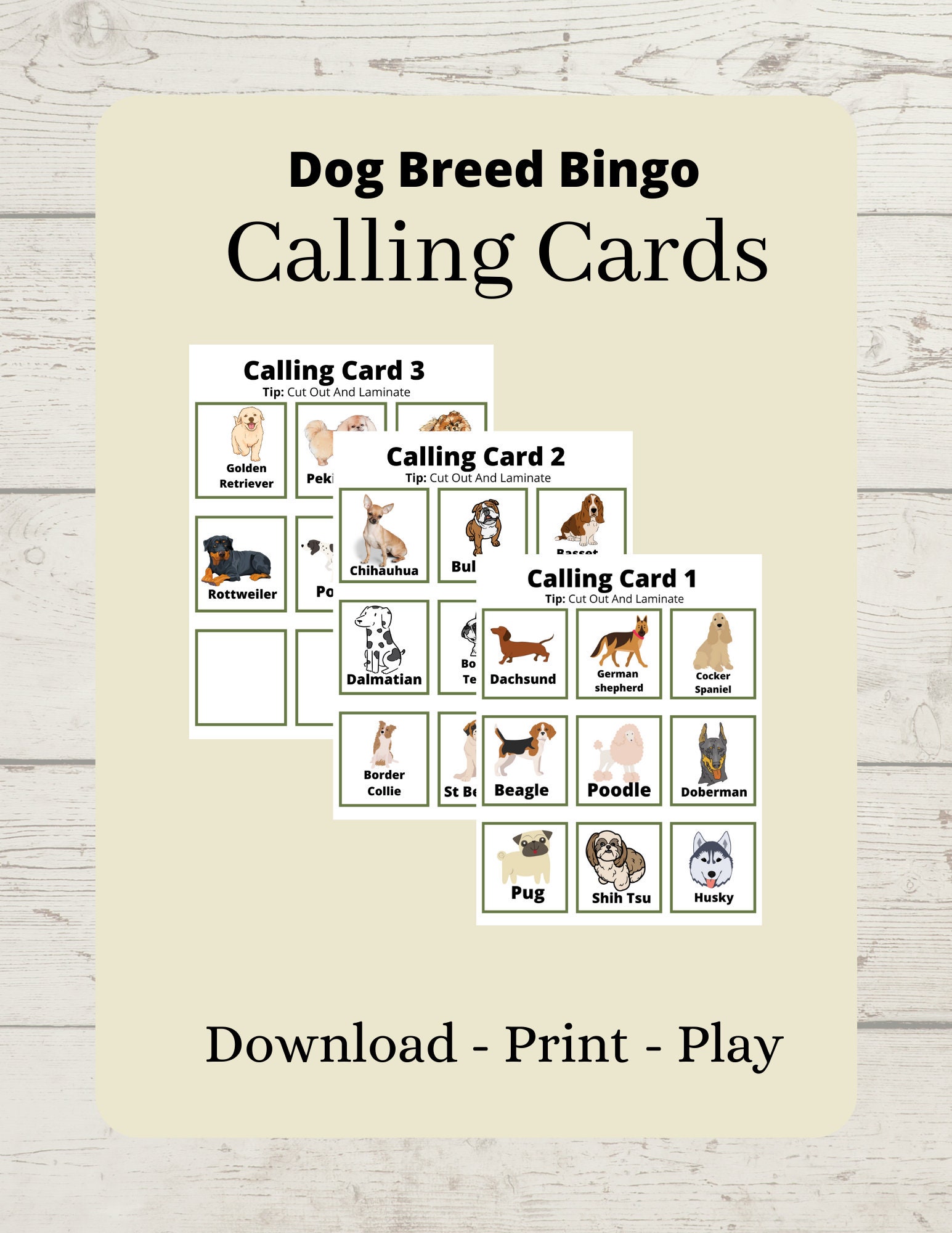 Dog Breed Bingo, Animal Bingo for Kids, Animal Bingo Game for Children ...