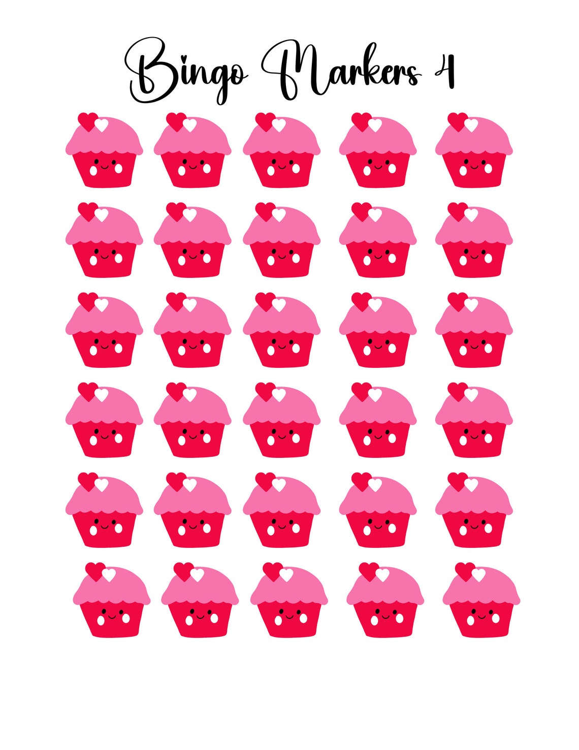 Heart Cupcakes Bingo Game, Cupcake BINGO Game for Children and Adults ...