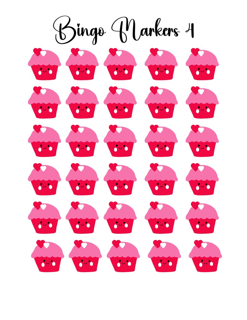 Heart Cupcakes Bingo Game, Cupcake BINGO Game for Children and Adults ...