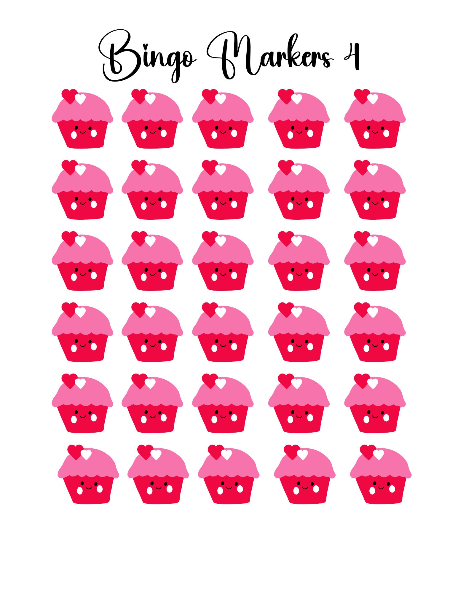 Heart Cupcakes Bingo Game, Cupcake BINGO Game for Children and Adults ...