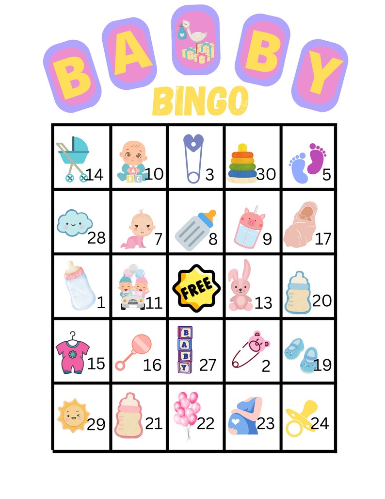 Baby Shower Bingo Cards, Baby Shower Bingo Printable, Fun Baby Shower ...