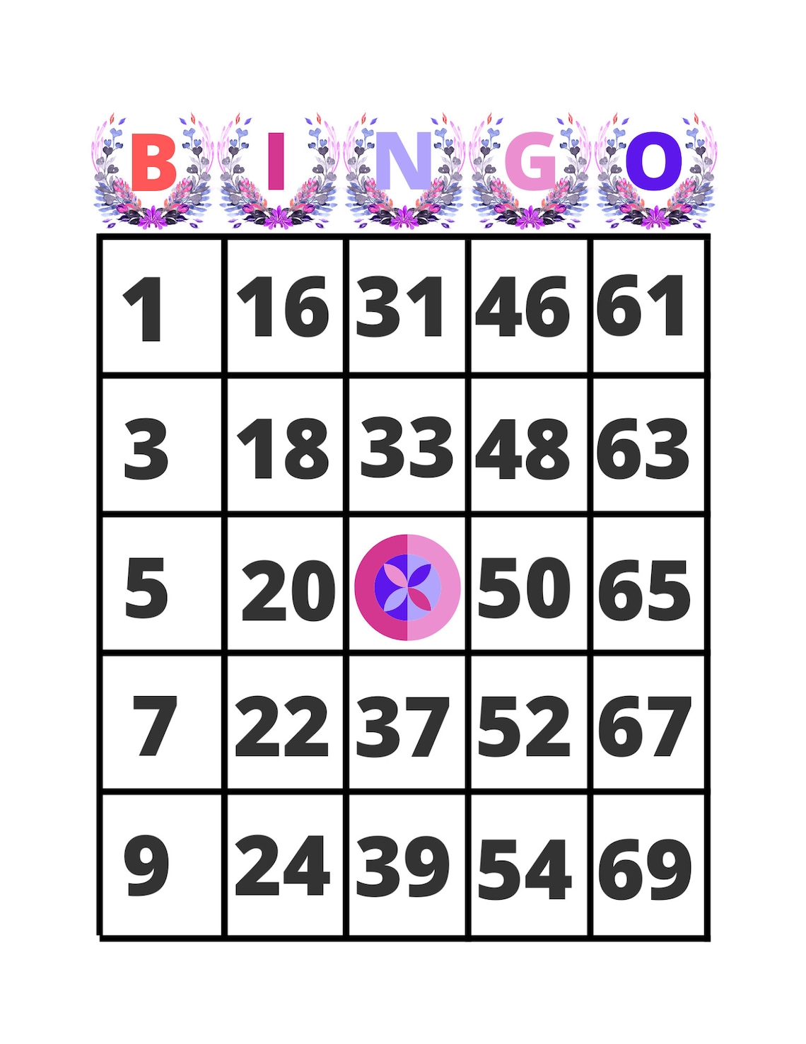 Bingo Calling Cards, Printable Bingo Game With Large Cards, Flower ...