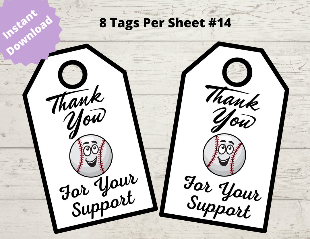 Thank You Printable Tag, Modern Color Tags, Print Your Own Baseball ...