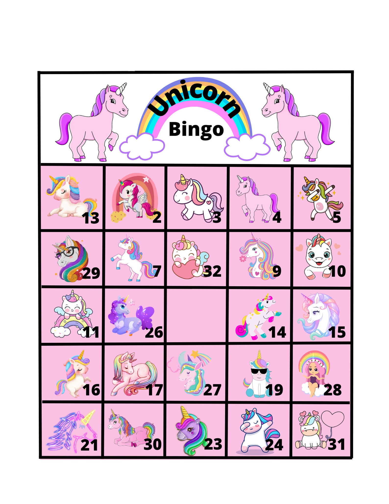 Unicorn Activity Bingo for Children and Adults, Instant Download ...