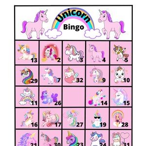 Unicorn Activity Bingo for Children and Adults, Instant Download ...