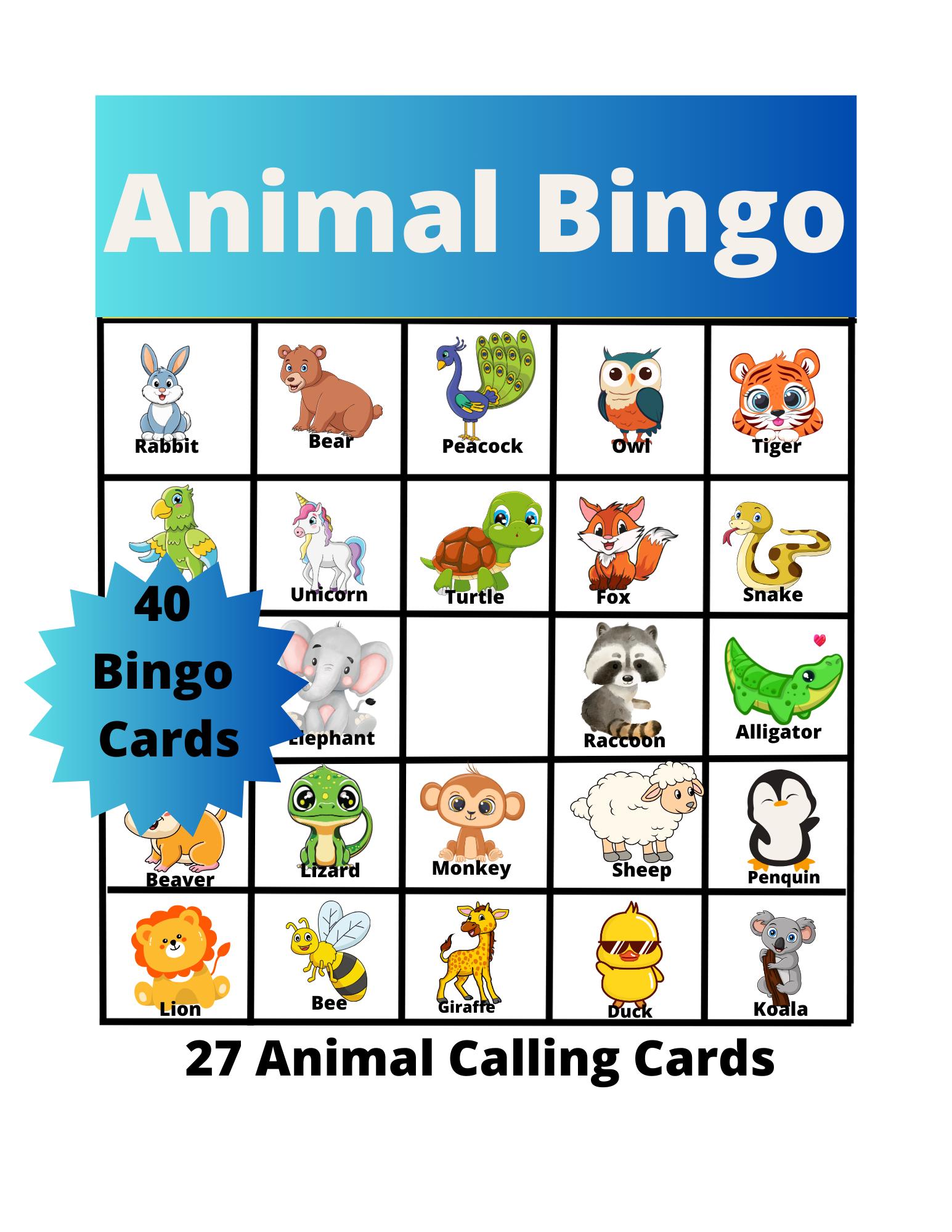 Animal Bingo Game for Children, Printable Animal Bingo Cards, Animal ...