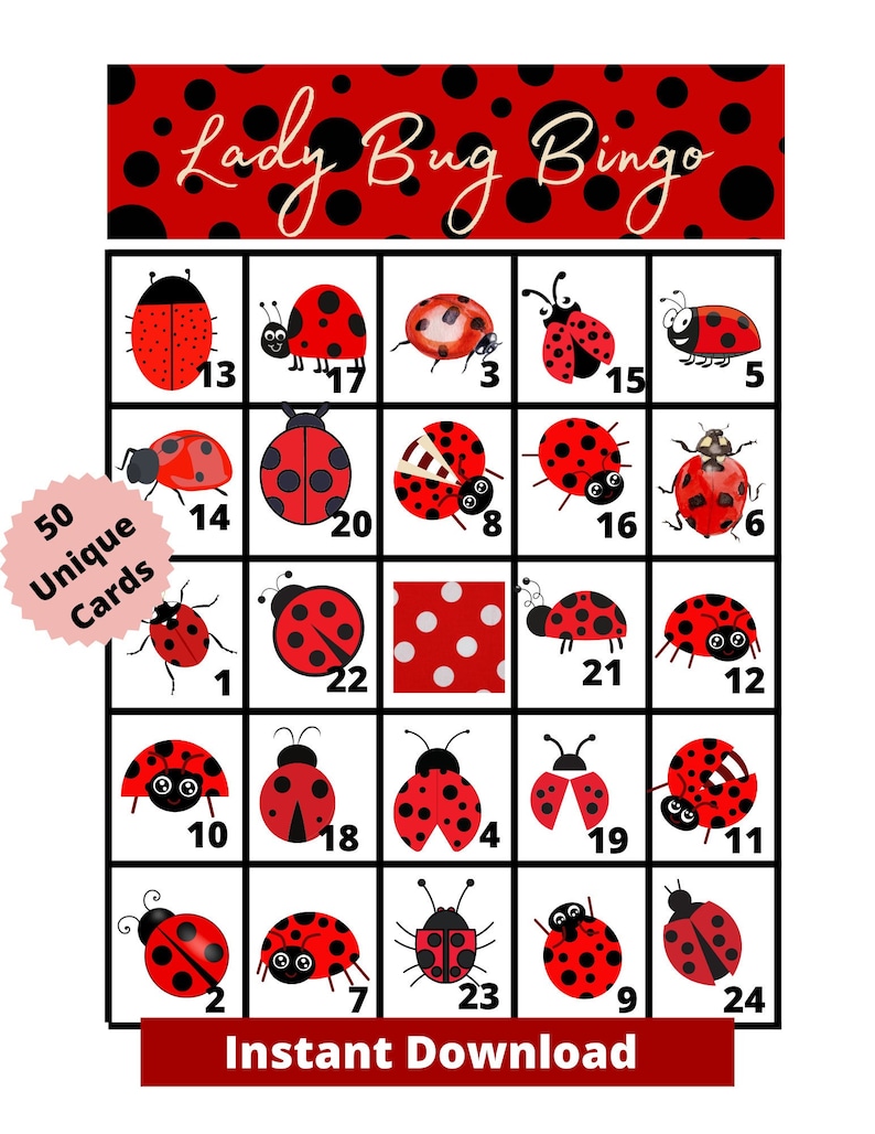 Lady Bug Bingo Calling Cards, Printable Kids Bingo, Instant Animal ...