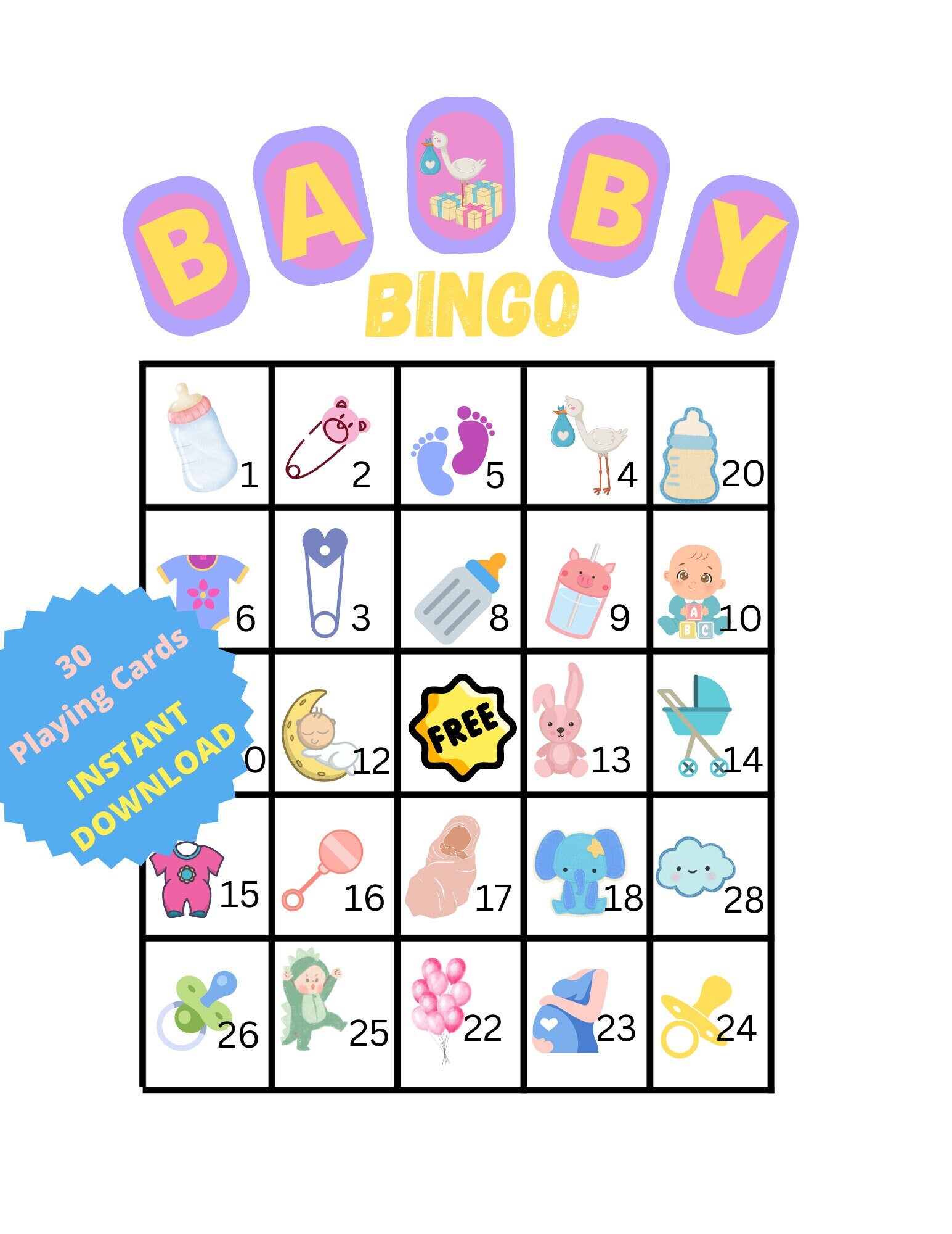 Baby Shower Bingo Cards, Baby Shower Bingo Printable, Fun Baby Shower ...