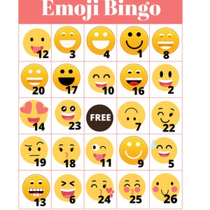 Emoji Face Bingo, Printable Bingo Game With Large Cards,print and Play ...