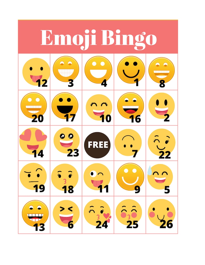 Emoji Face Bingo, Printable Bingo Game With Large Cards,print and Play ...