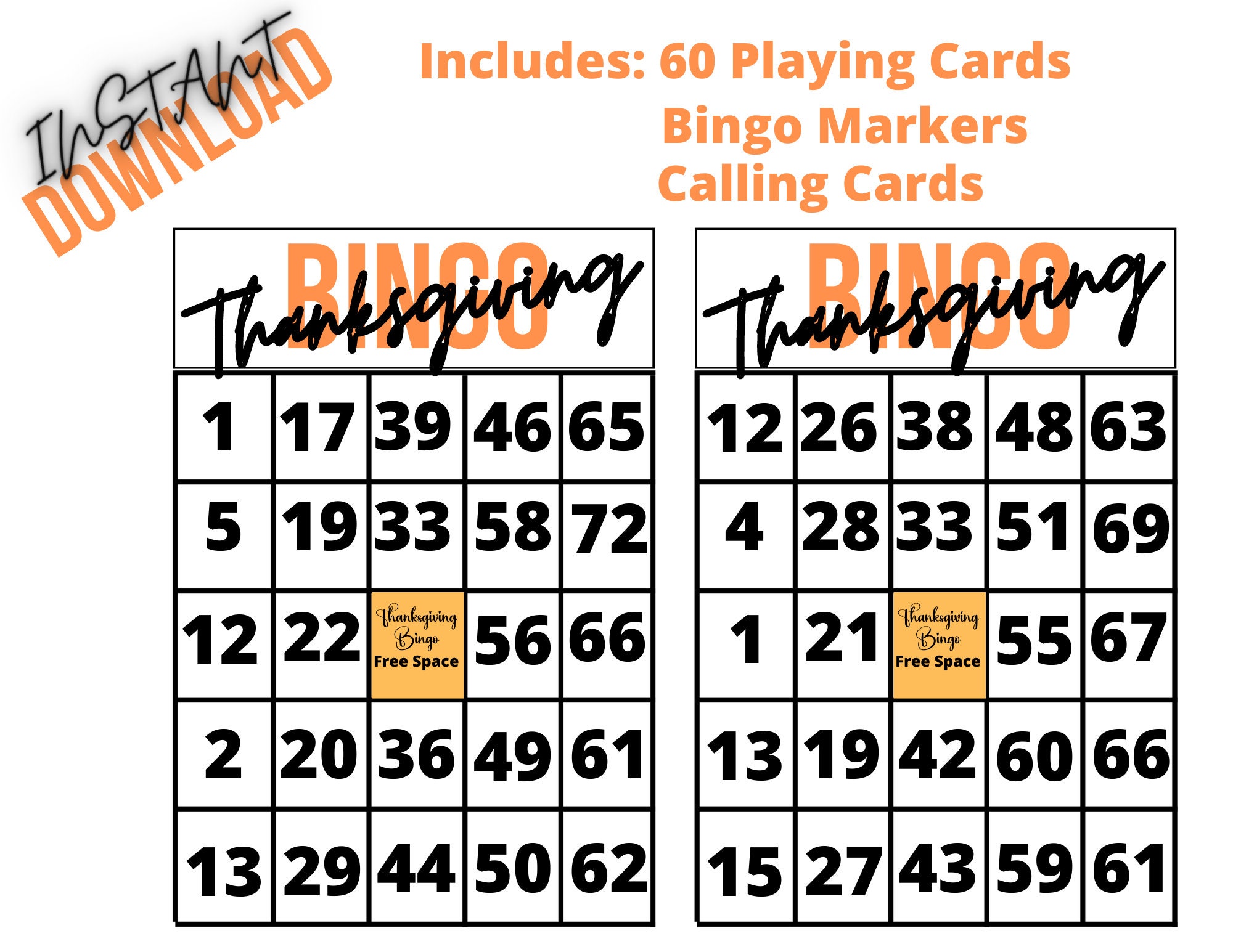 Bingo Calling Cards/thanksgiving Bingo Game/kidsthanksgiving Bingo ...