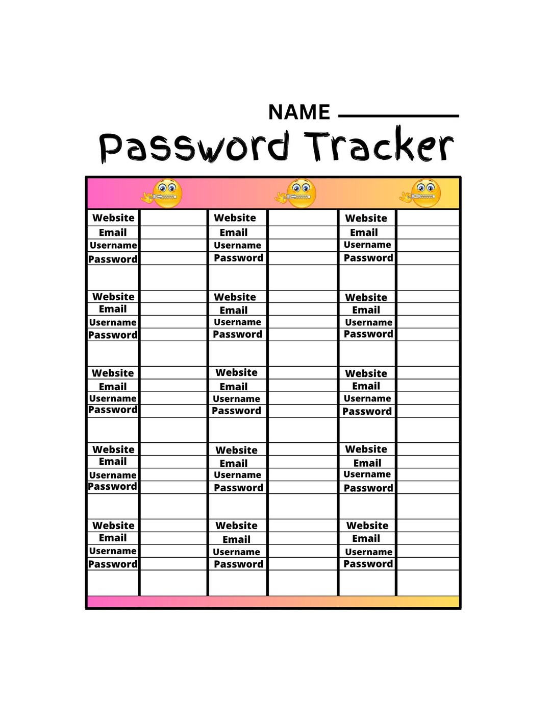 Password Tracker Printable, Printable Password Tracker, Password Log ...