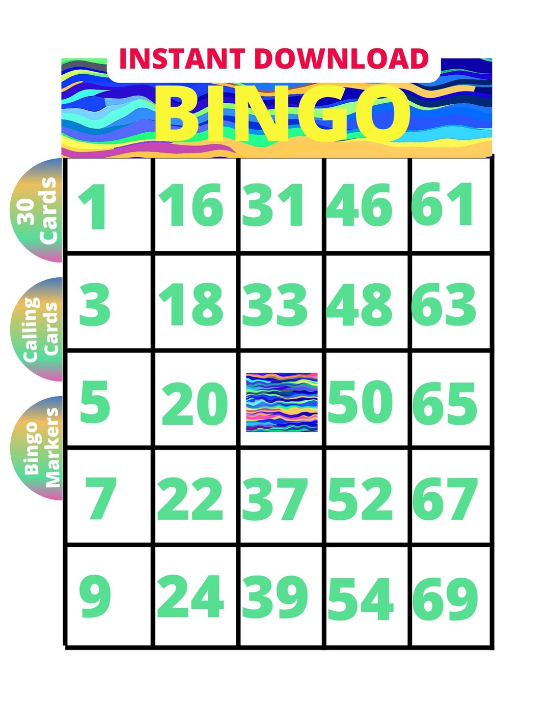 Colorful BINGO Game, Play BINGO Instantly, Print and Play BINGO ...