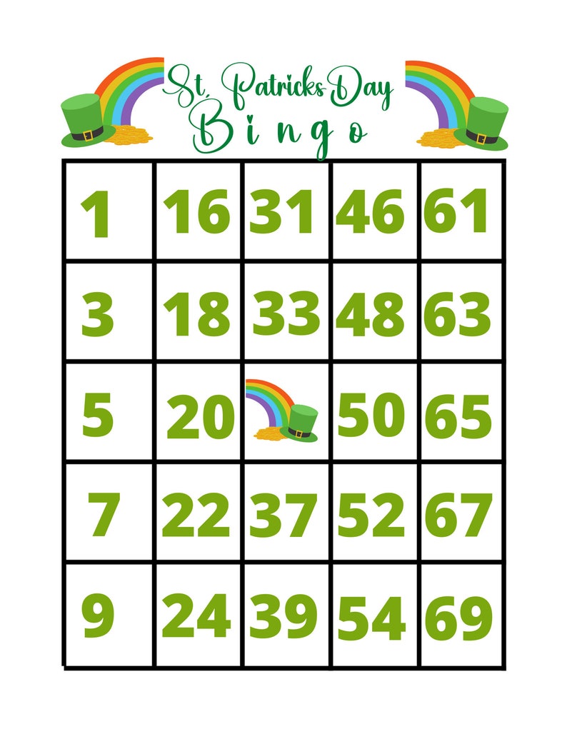 St Patricks Day BINGO Game for Children and Adults, Bingo Cards St ...