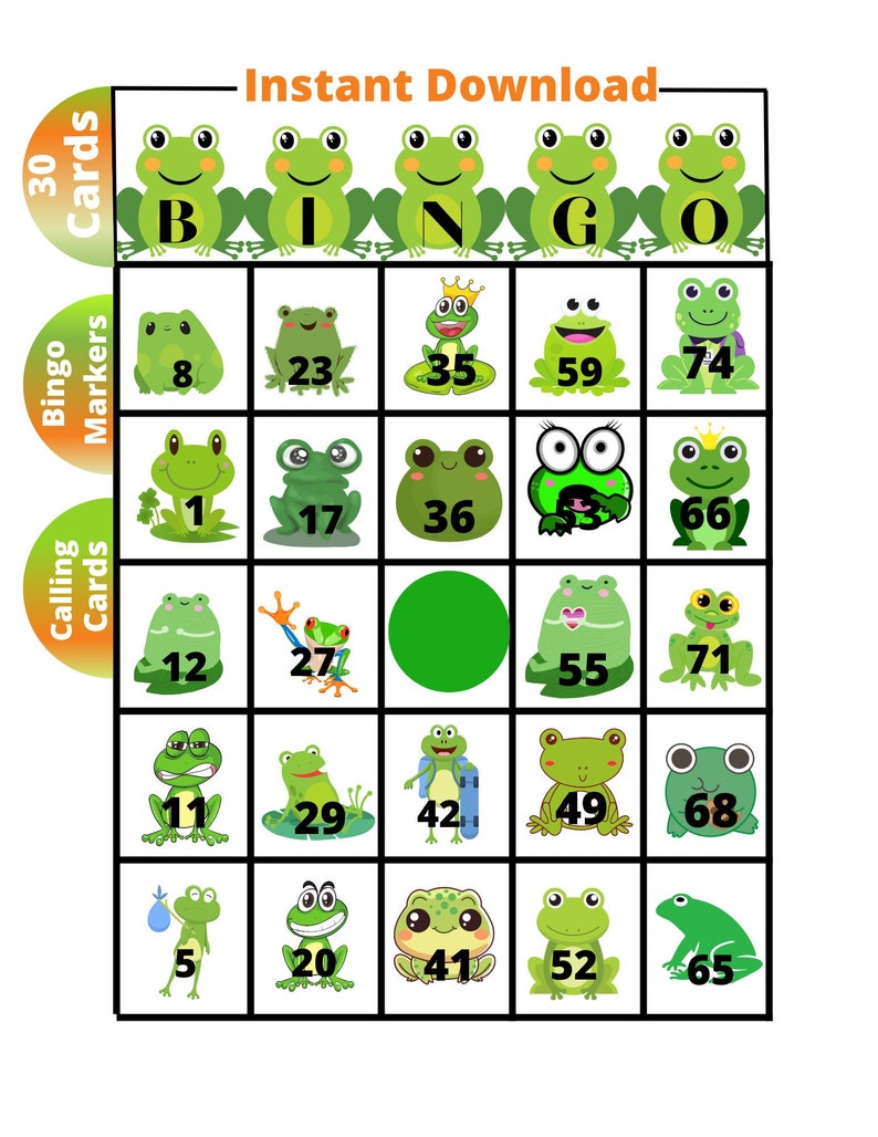 Printable Large Bingo Cards With Frogs/bingo Game Bundle to Play ...