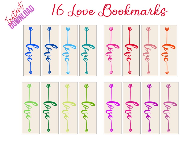 Love Printable Bookmarks Variety Pack of 16, Adult and Childrens Book ...