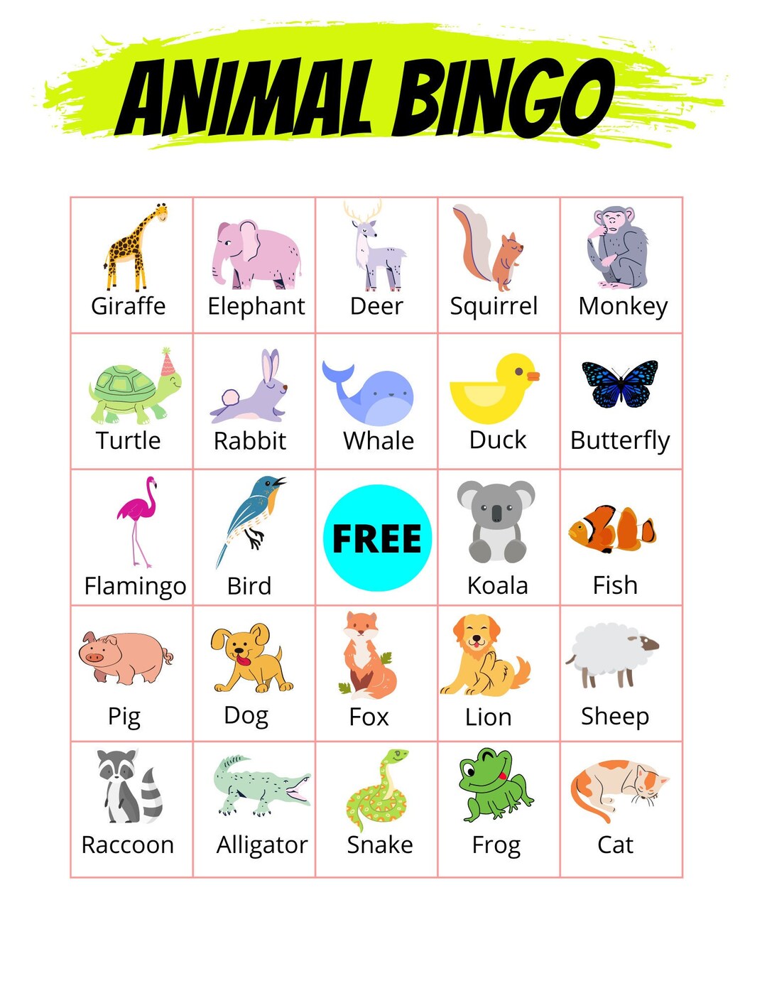 Animal Bingo Cards, Animal Bingo Game, Printable Animal Bingo Cards ...