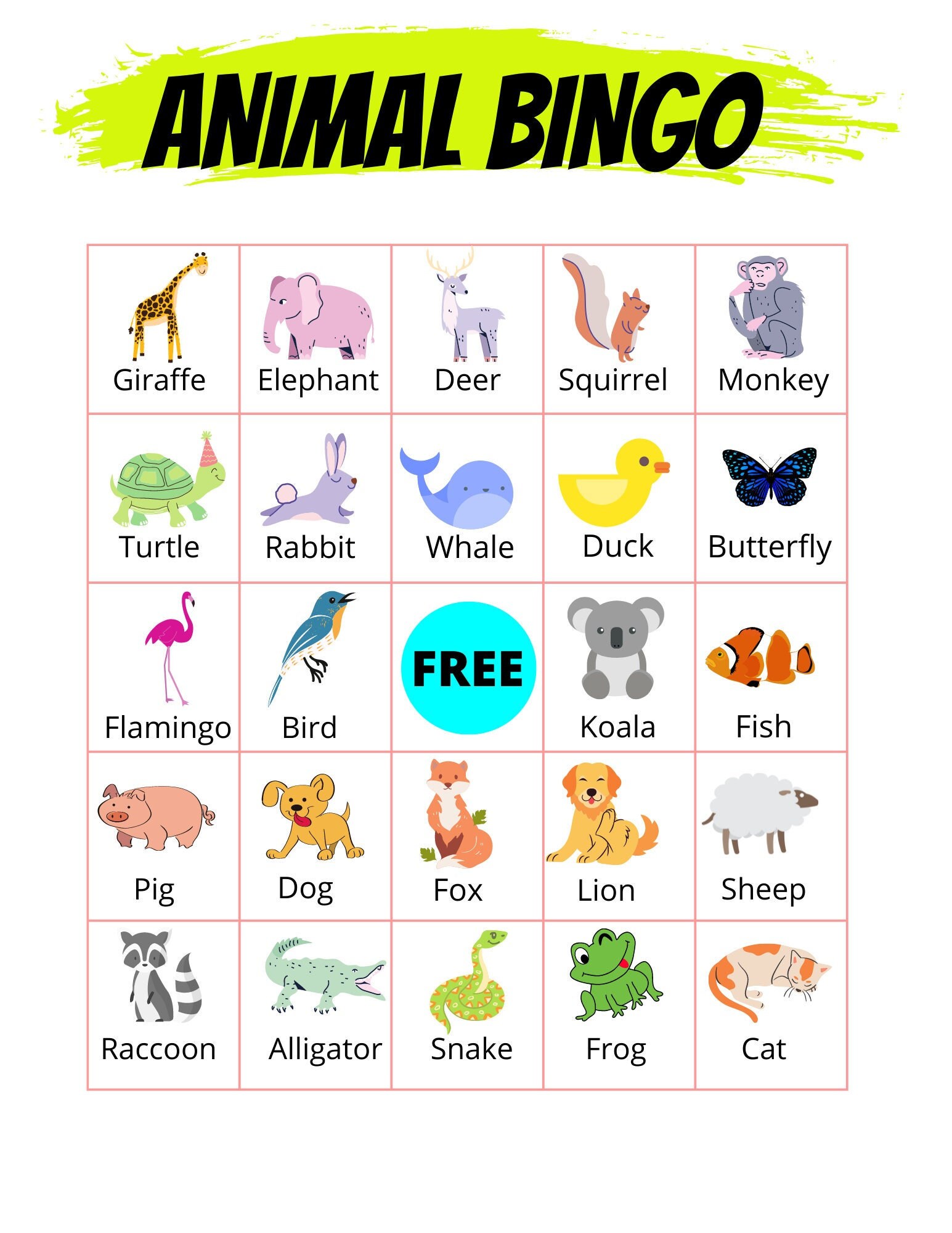 Animal Bingo Cards, Animal Bingo Game, Printable Animal Bingo Cards ...