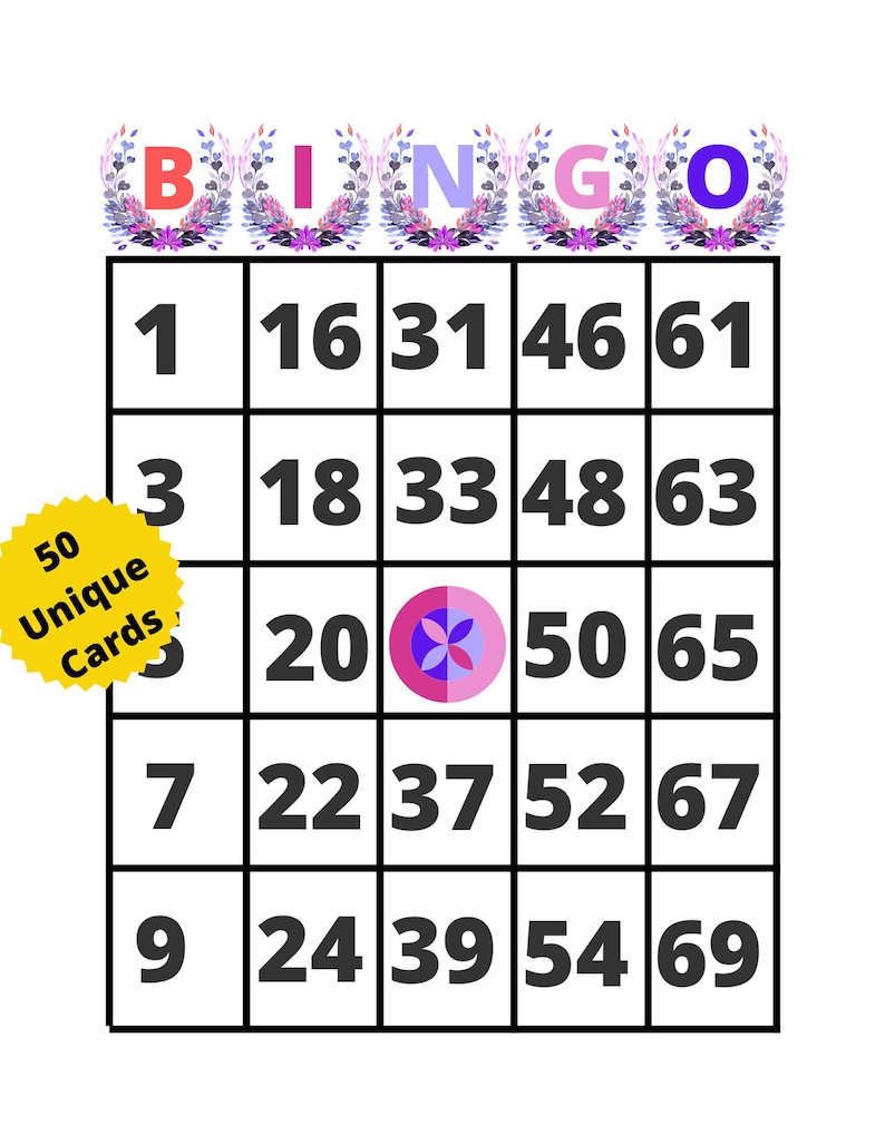 Bingo Calling Cards, Printable Bingo Game With Large Cards, Flower ...