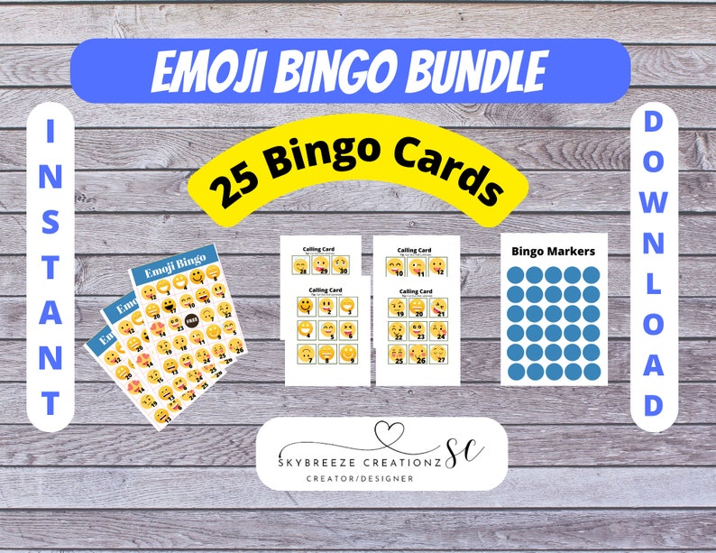 Emoji Bingo Game Colorful Bingo Game, Bingo Game With Large Cards ...