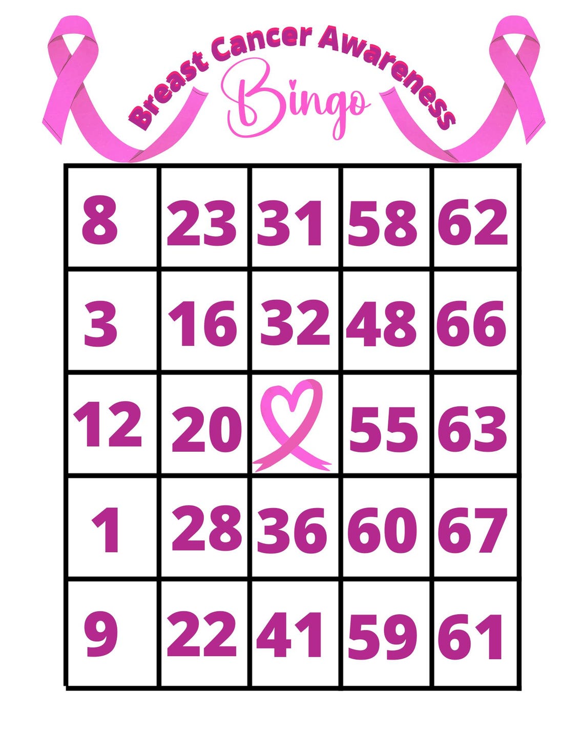 Breast Cancer Bingo Cards Only - Etsy