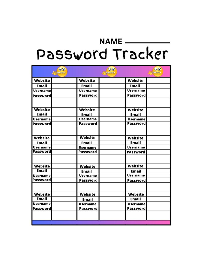Password Tracker Printable, Printable Password Tracker, Password Log ...