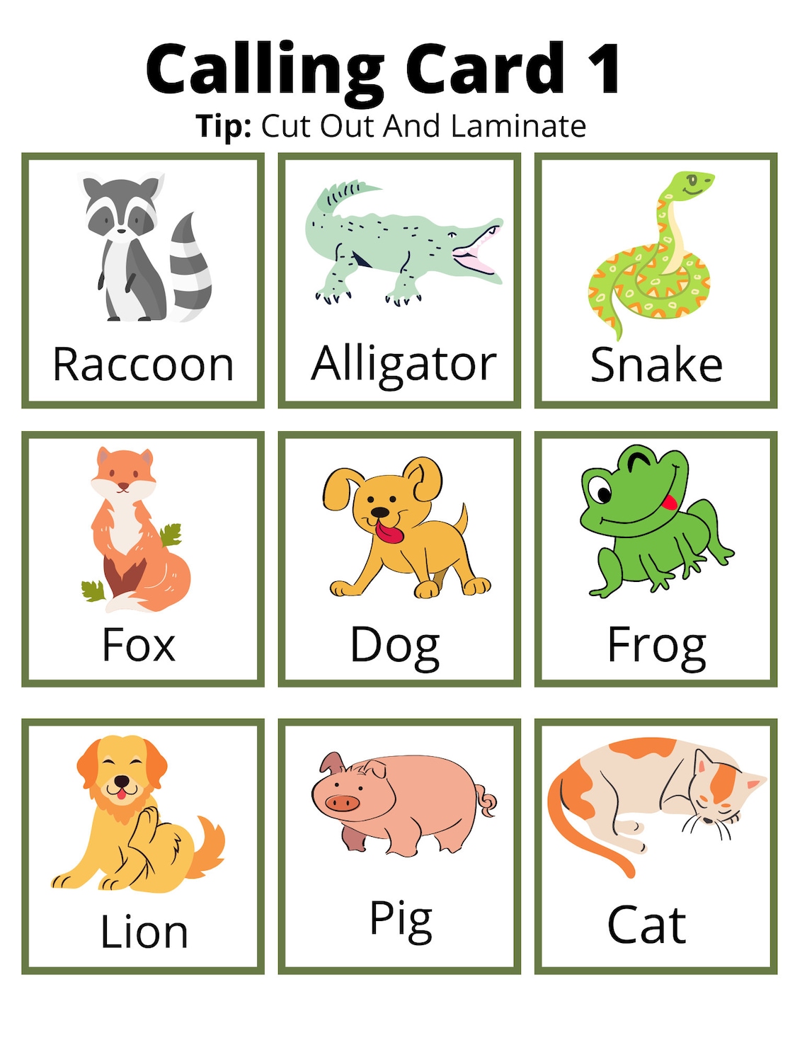 Bingo Calling Cards, Bingo Template, Instant Animal Bingo Printable ...