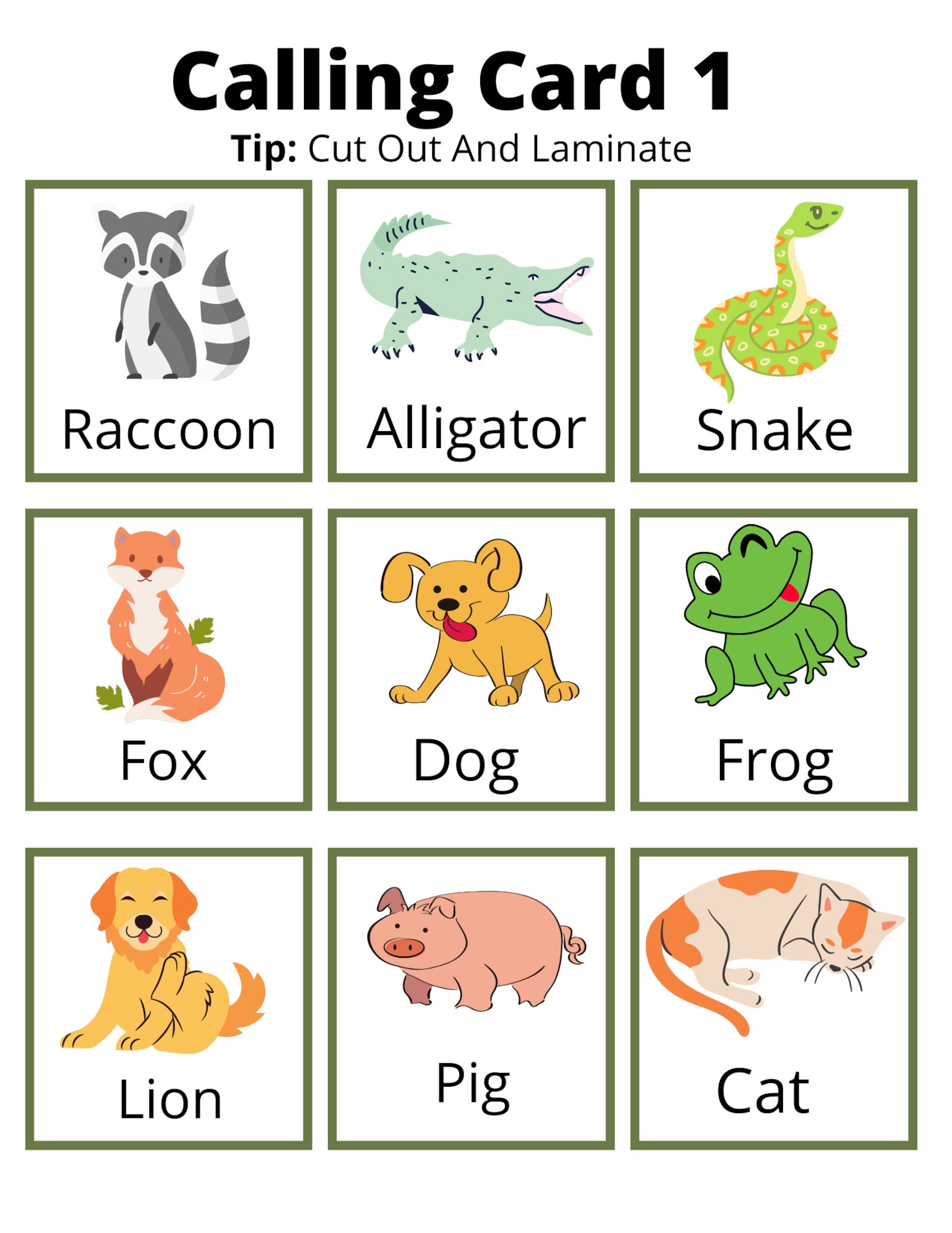 Bingo Calling Cards Bingo Template Instant Animal Bingo - Etsy