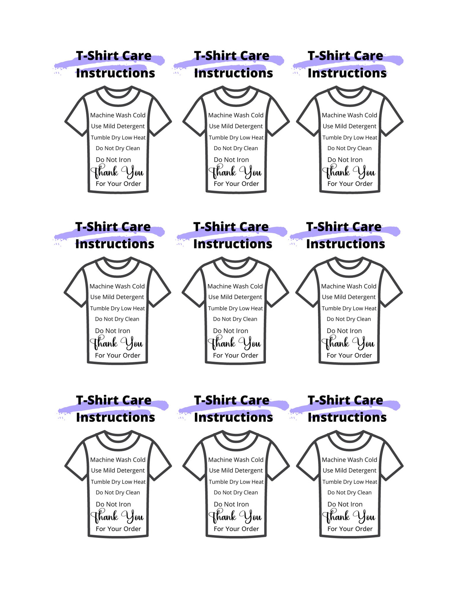 INSTANT DOWNLOAD T Shirt Care T Shirt Care Instructions - Etsy