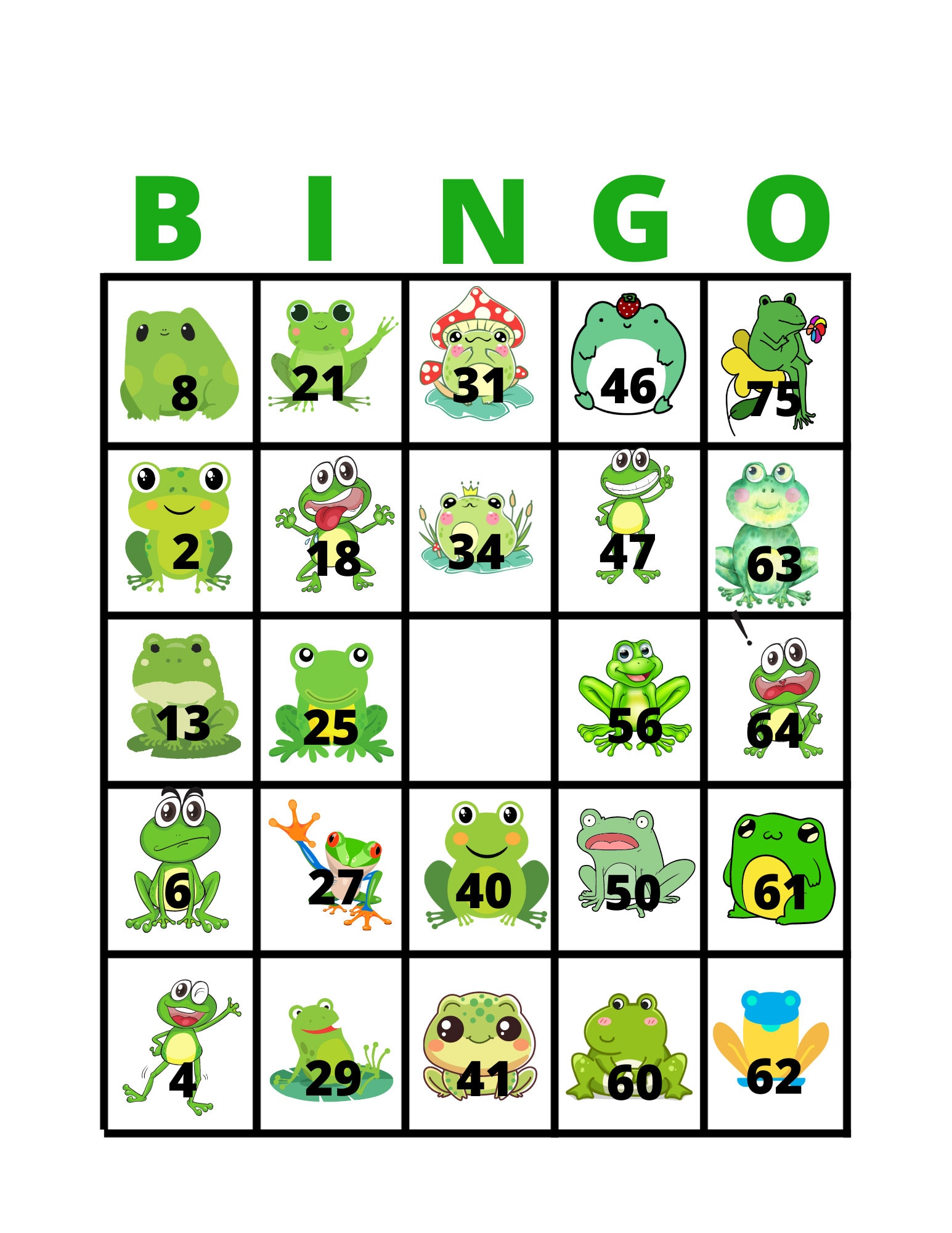 Frog Bingo Game, Frogs Bingo Cards, Printable Large Bingo Cards With ...